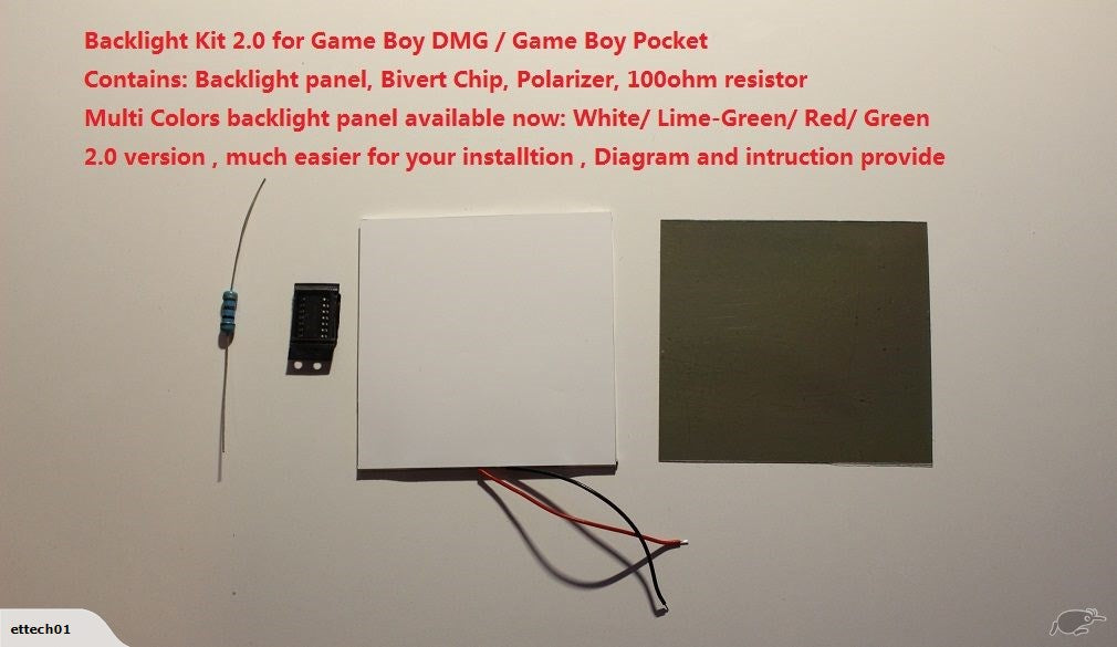Game Boy Backlight DIY Kit 2.0 with backlit polarizer and Bivert modul ...